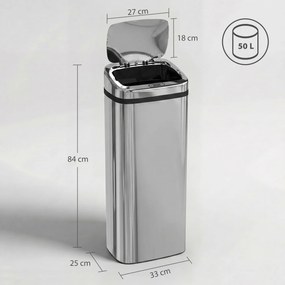 HOMCOM Automatický odpadkový koš se senzorem Odpadkový koš kuchyňský nerez 50/68L Stříbrná (50L) | Aosom