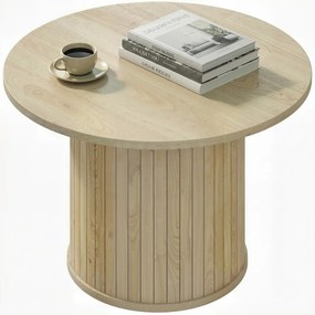 HOMCOM kulatý konferenční stolek s podstavcem ve tvaru sloupu a lamelami pro obývací a ložnicový pokoj Ø60x40 cm, přírodní