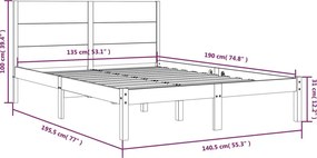 vidaXL Rám postele masivní dřevo 135 x 190 cm Double [3104129] Barva: Bílá