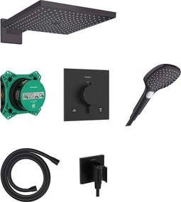 Hansgrohe Raindance E - Sprchový set s termostatem pod omítku, s tělesem, 30x30 cm, 3 proudy, matná černá 24623670