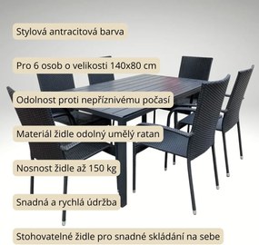 Vikio Zahradní set 140x80 pro 6 osob DT276-140 antracit