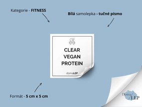 CLEAR VEGAN PROTEIN - Samolepka na dózu pro fitness doplňky - DomaLEP tvar: ČTVEREC, barva: BÍLÁ - ČERNÉ písmo, velikost: š. 5 cm x v. 5 cm - tučné písmo