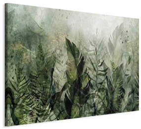 Obraz XXL Ve zlaté rose - krajina listů a travin na zeleném lesklém pozadí