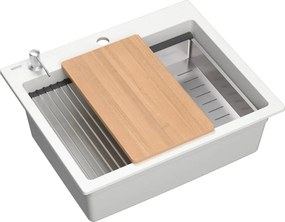 Bílý kuchyňský granitový dřez QUADRON Kurt 110 s příslušenstvím bez baterie