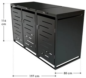 Kovový přístřešek pro 3 popelnice, antracit, 197×116×80 cm