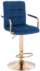 LuxuryForm DESIGN Barová židle VERONA GOLD VELUR na zlaté kulaté podstavě - modrá