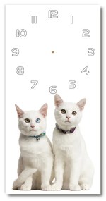 Wallmuralia Nástěnné skleněné hodiny Dvě bílé kočky 30x60 cm