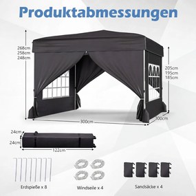 Costway Výsuvný pavilon zimní odolný zahradní altán s 4 odnímatelnými – černý