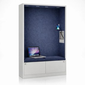 Kancelářská akustická kabina se sedátkem a USB-C portem, korpus šedý / sedák námořnická modrá, 1150 mm: SALLY MentalBox
