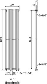 Mexen Kansas, topné těleso 1800 x 420 mm, 975 W, černá, W204-1200-420-00-70