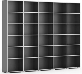 Knihovna SILVER LINE, 5 sloupců, 2230 x 3000 x 400 mm, grafit