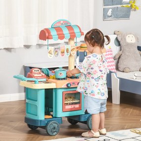 HOMCOM dětská kuchyňka s příslušenstvím 50dílná herní kuchyňka hračka kuchyňka plastová modrá+červená+oranžová 79,5 x 33 x 90,5 cm