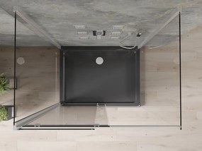 Mexen Omega, 3-stěnový sprchový kout s posuvnými dveřmi 130 (dveře) x 100 (stěna) x 190 cm, 8mm čiré sklo, chromový profil + černá sprchová vanička SLIM, 825-130-100-01-00-3S-4070