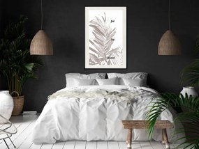 Plakát Palmová rostlina - šedý palmový list s anglickým nápisem na bílém pozadí