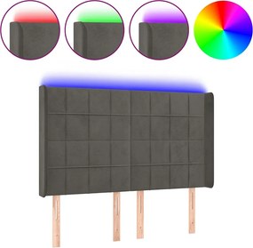 Čelo postele s LED tmavě šedé 147 x 16 x 118/128 cm samet 3124097