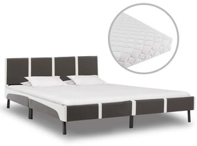 Postel s matrací šedo-bílá umělá kůže 180 x 200 cm