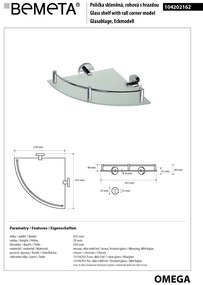 Bemeta Design OMEGA: Polička, rohová, s hrazdou, sklo -