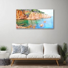 Obraz na skle Skály Moře Krajina 125x50 cm