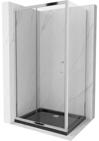 Mexen Apia rozsouvací sprchový kout 130 x 90 cm, Průhledné, Chromovaná + sprchová vanička Flat, Černá - 840-130-090-01-00-4070
