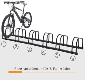 HOMCOM Stojan na kola Stojan na kola odolný proti povětrnostním vlivům Odolný pro montáž na podlahu i stěnu Ocelový až pro 6 kol Černý 179 x 33 x 27 …