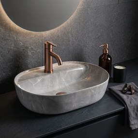 Rea Aura 51, oválné umyvadlo na desku, 505x385x135mm, imitace kamene, REA-U3227