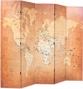 Skládací paraván 200 x 170 cm Mapa světa žlutý 245879