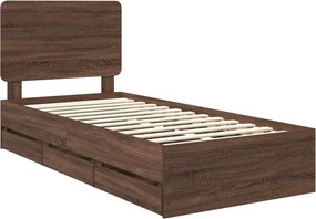 Rám postele se zásuvkou Hnědý dub 90 x 190 cm Inženýrské dřevo 3412643