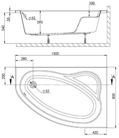 Simpla 150x85 akrylátová vana Délka vany: 150cm, Orientace: Levá