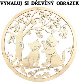 AMADEA Dřevěný obrázek k vymalování kočky v kolečku , průměr 19 cm