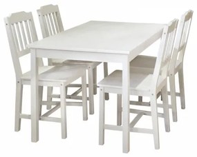 Jídelní set pro 4 osoby stůl 118x75 + 4 židle bílý lak masiv borovice 8849b