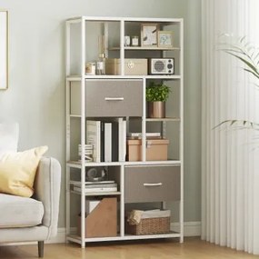 HOMCOM úložný regál 6 pater, knihovna se 2 látkovými zásuvkami, 9 otevřených přihrádek, 72,5 x 30 x 150 cm, bílá