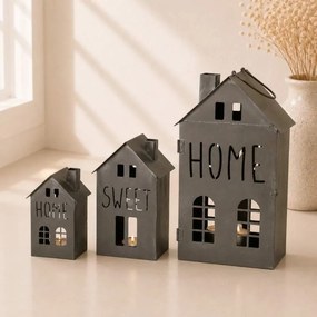 Kovové lucerny Home Sweet Home - set 3 ks