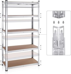 SONGMICS Regál s vysokou nosností 180 x 90 x 40 cm stříbrný