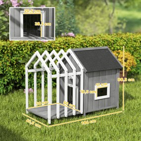 PawHut Dřevěný Psí Domek s Terasou a Zábradlím, Venkovní Psí Domeček se Skluzdoor a Špičatou Bitumenovou Střechou, pro Zahradu, Dvůr, Verandu, Patio,…