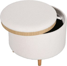 HOMCOM taburet Ø56 x 42 cm, kulatý čalouněný taburet s úložným prostorem a odklápěcím víkem, dřevěné nohy, ideální do obývacího pokoje a ložnice, bíl…