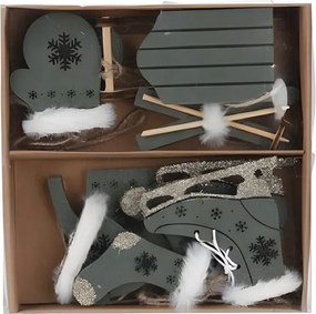 Sada vánočních ozdob v textilním designu – šedá 10 ks 16 × 16 cm