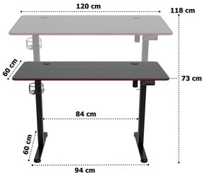 Herní stůl s LED osvětlením SHADOW GAMER 2.0 elektrický, černý