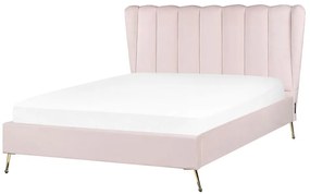 Sametová postel s USB portem 140 x 200 cm světle růžová MIRIBEL Beliani