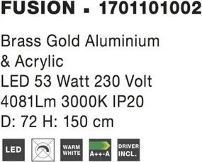 Závěsné LED svítidlo NOVA LUCE FUSION 53W 3000K zlatá barva 1701101002