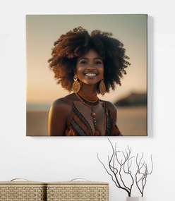 Obraz na plátně - Africká žena Chipo s afrem na pláži FeelHappy.cz Velikost obrazu: 120 x 120 cm