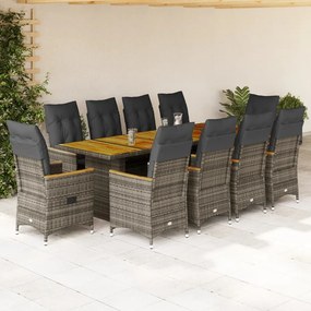11dílný zahradní bistro set s poduškami šedý polyratan 3277253
