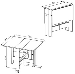 Rozkládací jídelní stůl s bílou deskou 76x28 cm Papillon – TemaHome