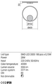 Redo Nástěnné/stropní LED svítidlo ORBIT ø 40 cm, 4000K Barva: Černá, Stmívání, řízení: TRIAC