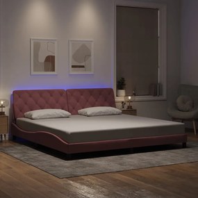 Rám postele s LED bez matrace růžový 200 x 200 cm samet 3213878