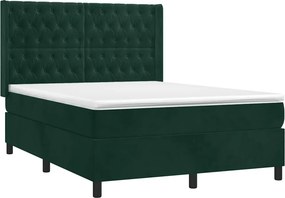 Box spring postel s matrací a LED tmavě zelená 140x200 cm samet 3139748