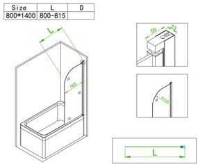 BPS-koupelny Jednodílná vanová zástěna HYD-PR01 80x140 zlatá/transparent