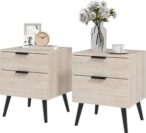 HOMCOM Sada 2 Nočních Stolků, Moderní Nordic Styl, Noční Stolek s Dvoubarevným Šuplíkem, Masivní Dřevěné Nohy, do Ložnice, Obývacího Pokoje, Dubový E…