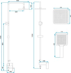 Rea Storm, vanová/sprchová souprava s dešťovou hlavovou sprchou a ruční sprchovou hlavicí, grafitová, REA-P9534