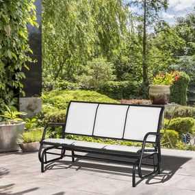 Outsunny zahradní houpačková lavička pro 3 osoby z kovu a prodyšného síťového materiálu, 147x75x85 cm, béžová