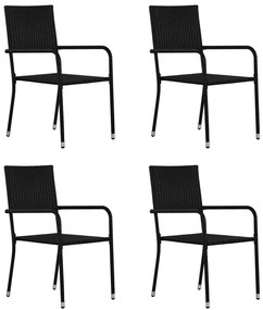 5Dílný Zahradní Jídelní Set Černý - Černá / 4